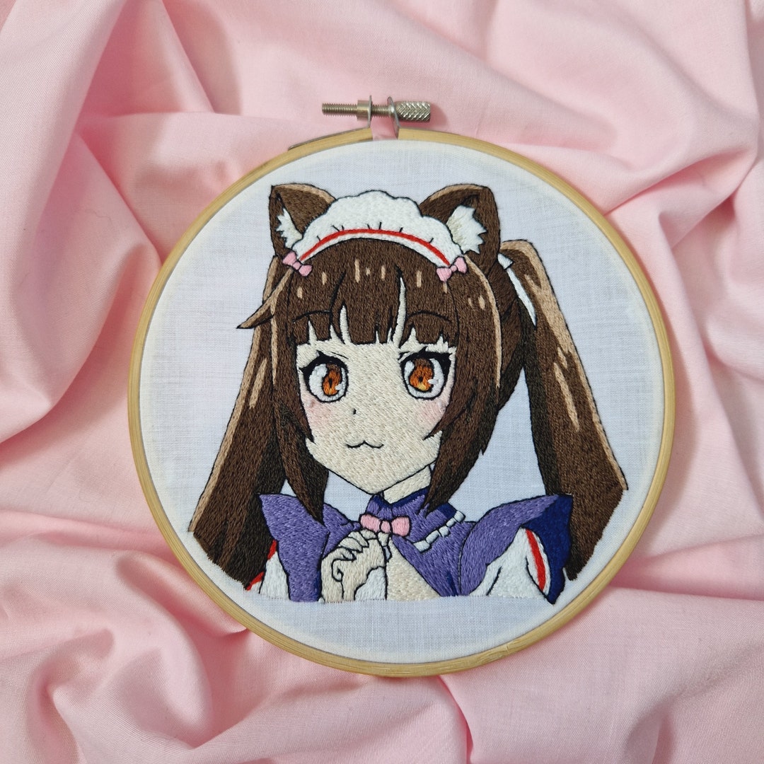 Adorable Cat Maid Anime Manga Girl Handmade Embroidery Hoop Ring Wall Hanging Decor Etsy