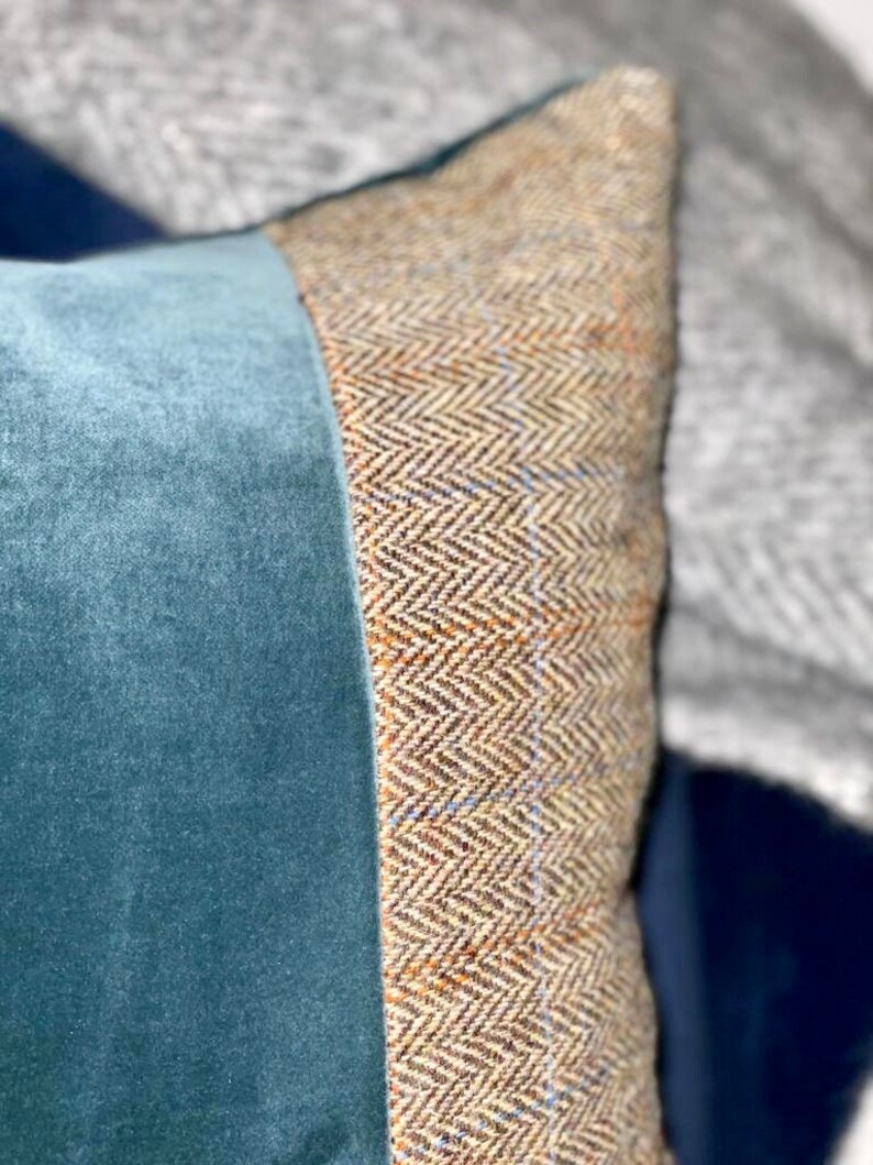 Designers Guild Varese Velvet in 'ocean' and Harris Tweed Herringbone ...