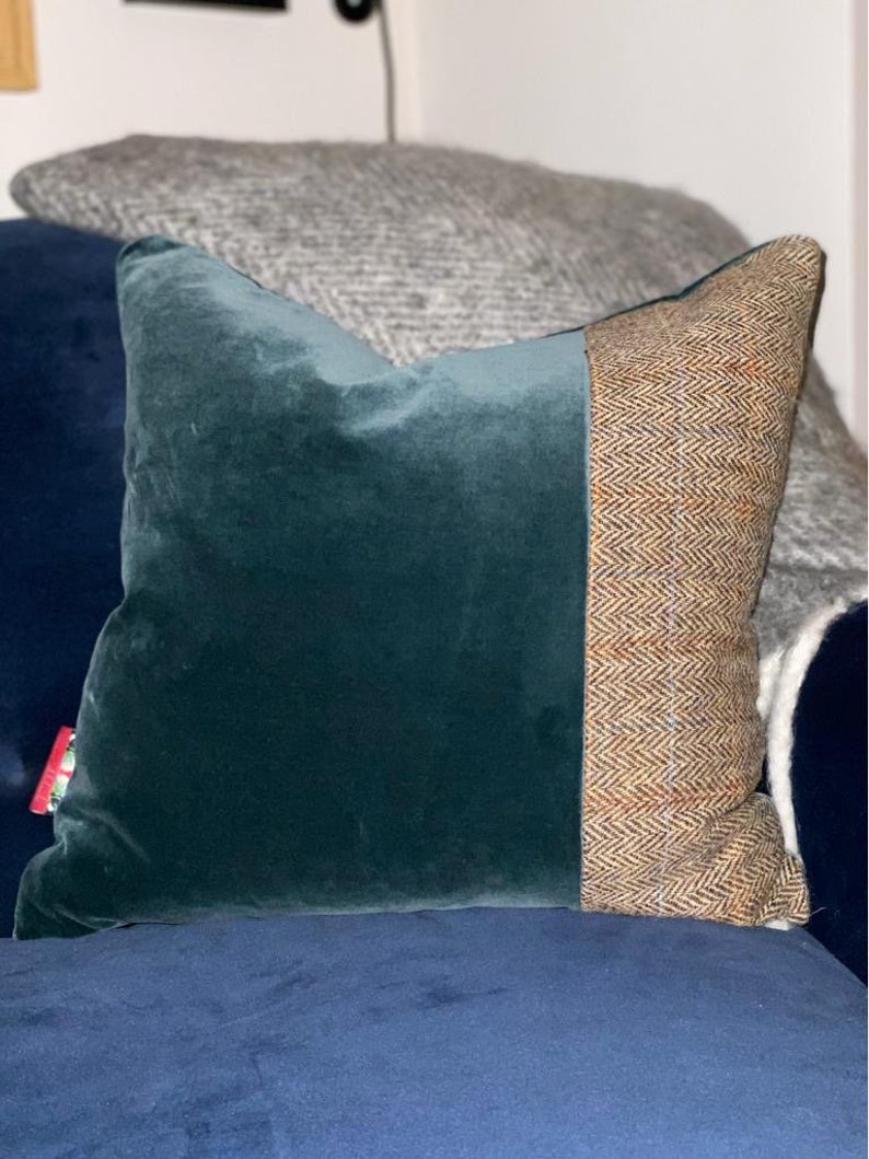 Designers Guild Varese Velvet in 'ocean' and Harris Tweed Herringbone ...