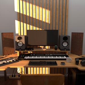 2 Pack - Narrow Acoustic Panels “wave-mini” With Desktop Standing Lamp ...