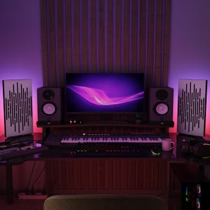2 Pack - Narrow Acoustic Panels “wave-mini” With Desktop Standing Lamp ...