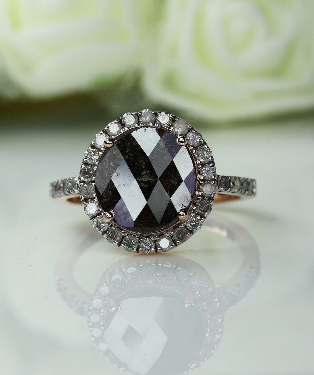 14K Rose Gold Salt and Pepper Diamond Engagement Ring, Size 5 1/2 - Etsy