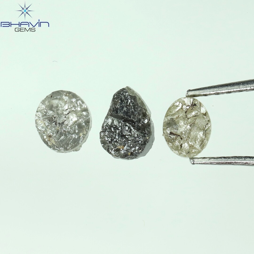 1.03 CT/3 Pcs Rough Cut Natural Grey Diamond A Unique Gift for Your ...