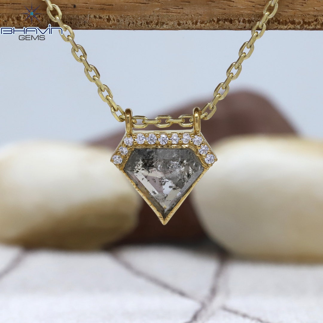 18K Yellow Gold Pendant Pentagon Salt-and-pepper Diamonds A - Etsy