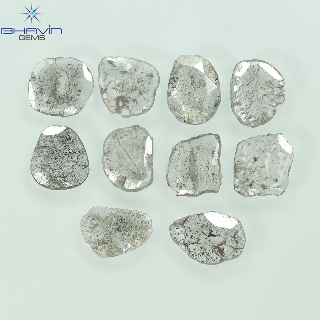 2.91 CT Uncut Salt and Pepper Diamond Slices, 10 Pcs, Natural Loose ...