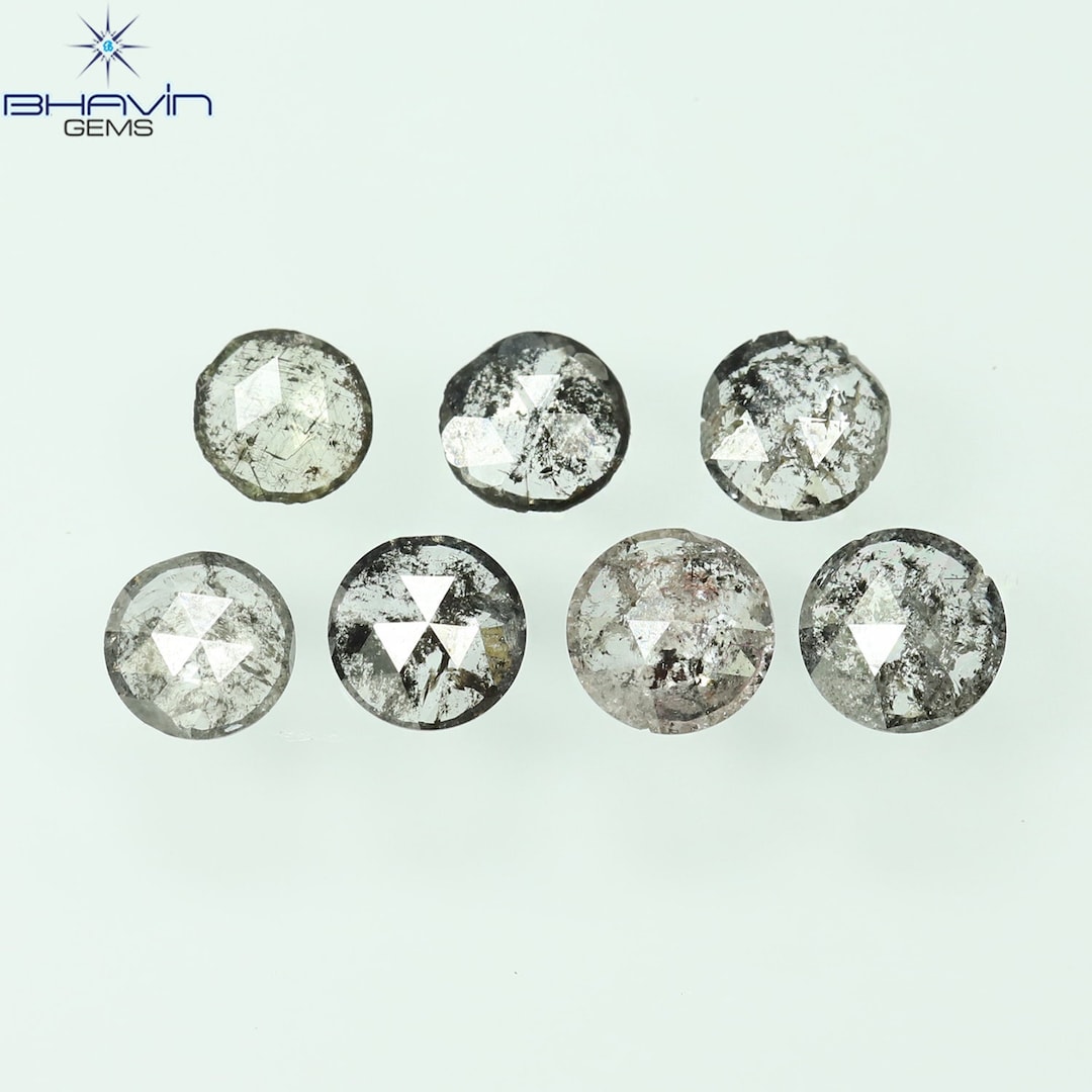 0.55 CT/7 Pcs Round Rose Cut Natural Salt and Pepper Diamond an ...