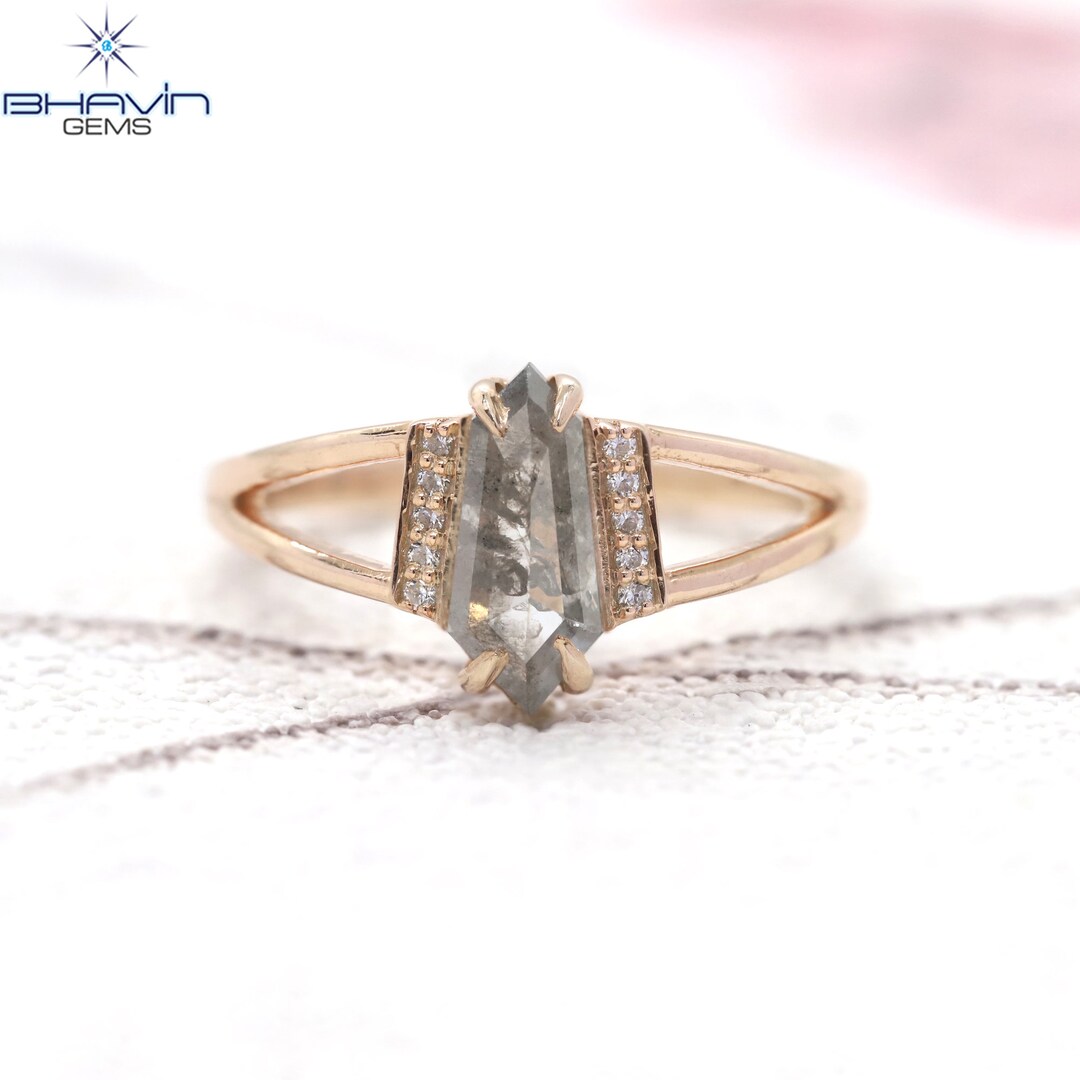 18K Rose Gold 0.97CT Schild Salz Und Pfeffer Diamant Verlobungsring für ...