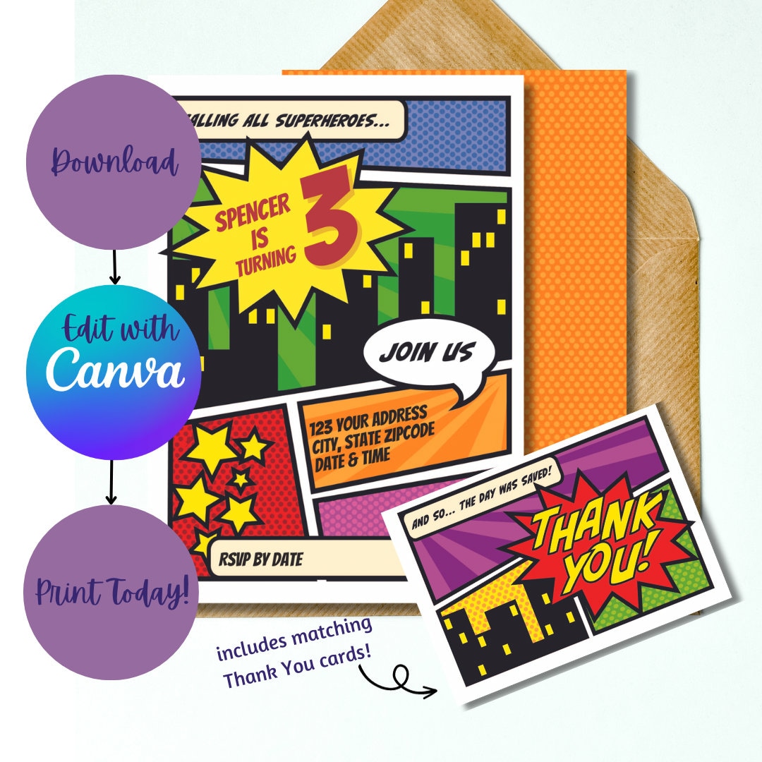 Super Hero Comic Book Birthday Invitation Bundle Comics Etsy super-hero-comic-book-birthday-invitation-bundle-comics-etsy