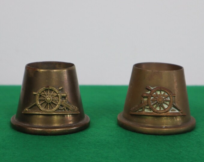 Pair WW2 Trench Art Ashtray's With Cannon Emblems Brass Trench Art ...