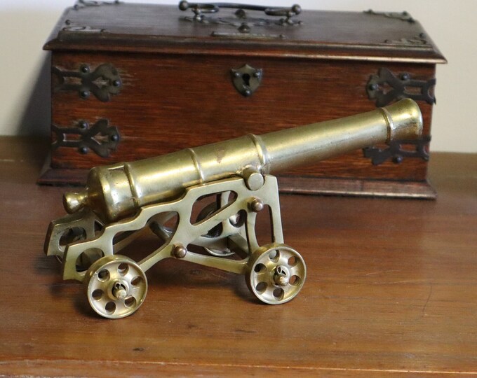 Large 9 Brass Cannon Desk Ornament C1920's Solid Brass Cannon 1.7kg ...