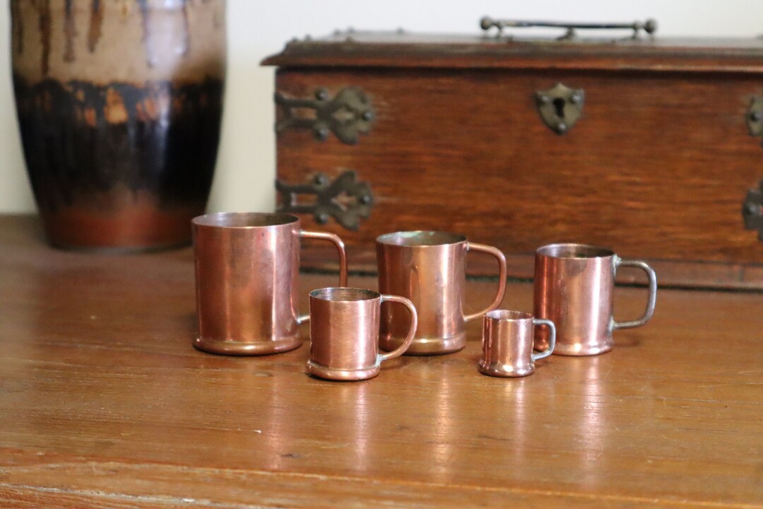 Set of X5 Antique Copper Cups Small Copper Cups With Brass Handles - Etsy