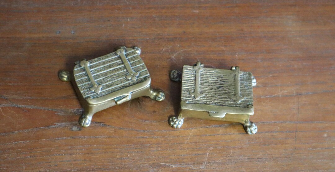 Pair of Antique Brass Stamp Boxes English Brass Stamp Box With Hinged ...