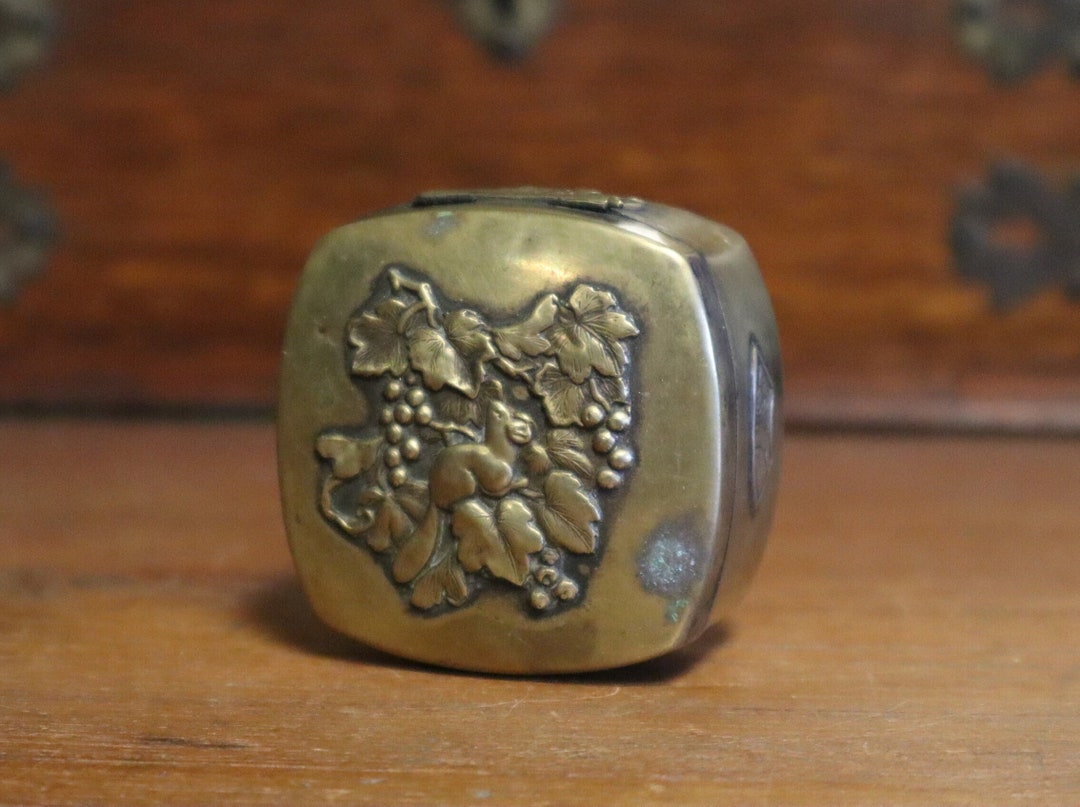 C1900 Japanese Brass Snuff Box With Pictorial and Floral Design ...