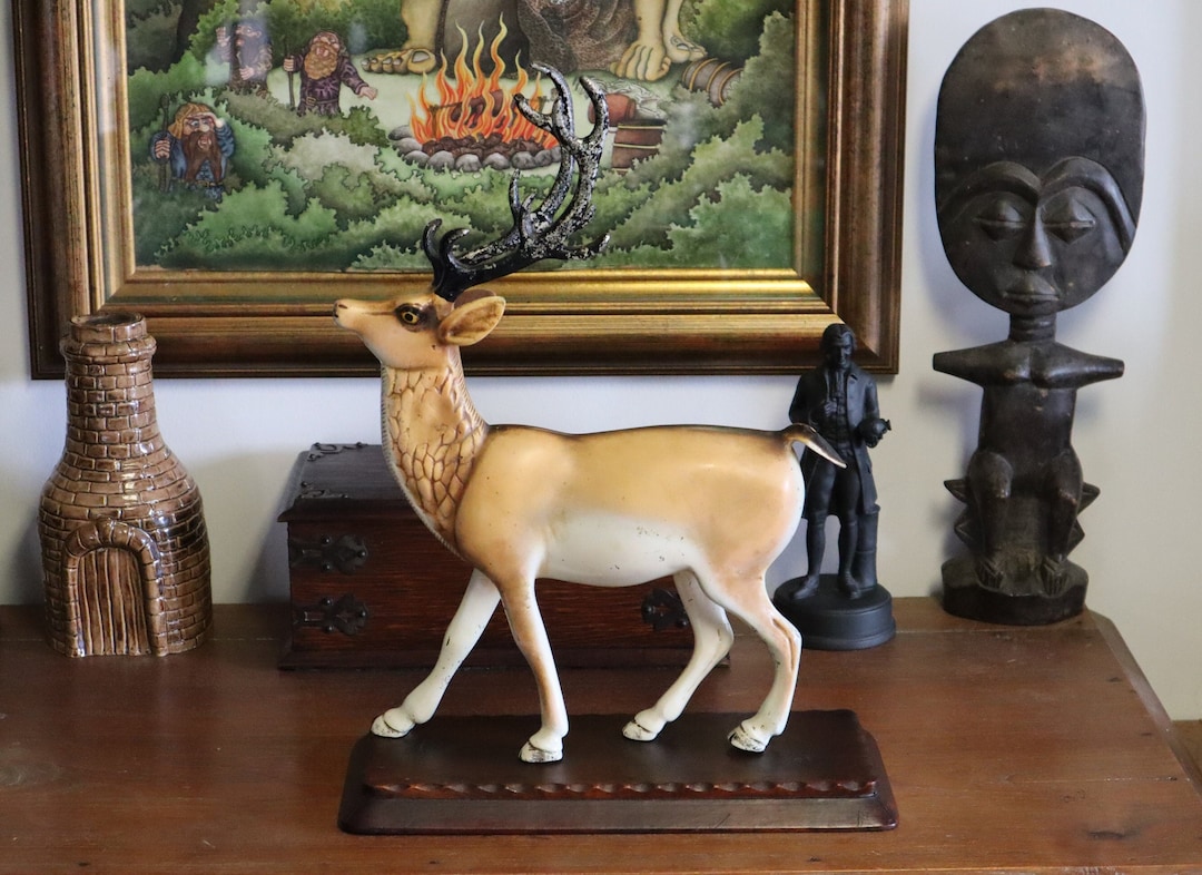 1930's Large Cast Metal Deer Stag Figure on Wooden Base - English Hand ...