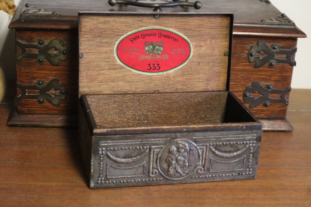 Antique State Express Cigarettes Case Embossed Metal Box With Wood ...