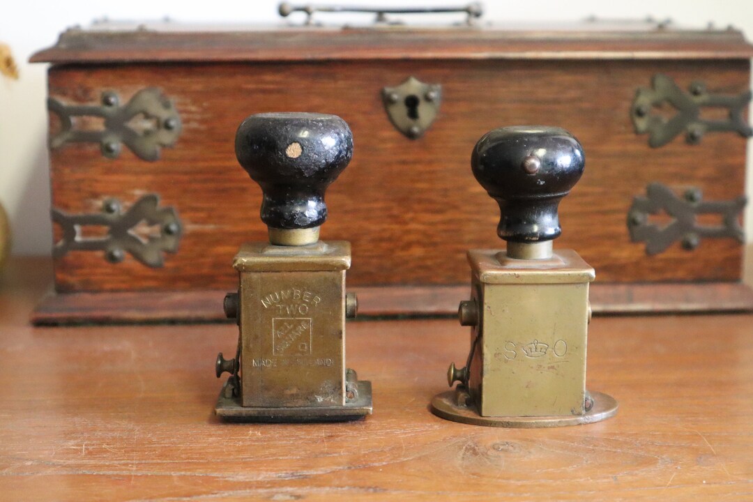 Pair of Vintage Brass Ink Stamps Stationary Office - Etsy
