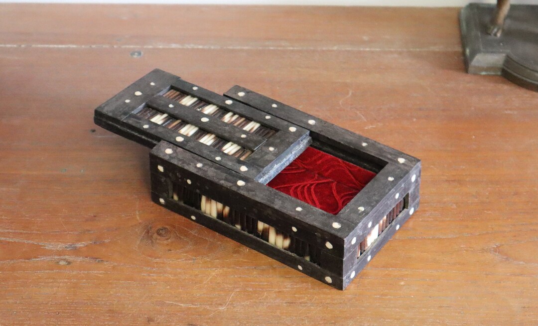 C1900 Ebony and Porcupine Quill Box With Sliding Lid Antique Hand Made ...