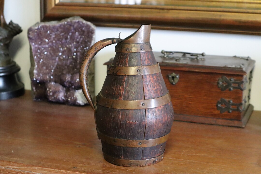 1800's French Gautier Freres & Chamoux Oak and Copper Wine Jug ...