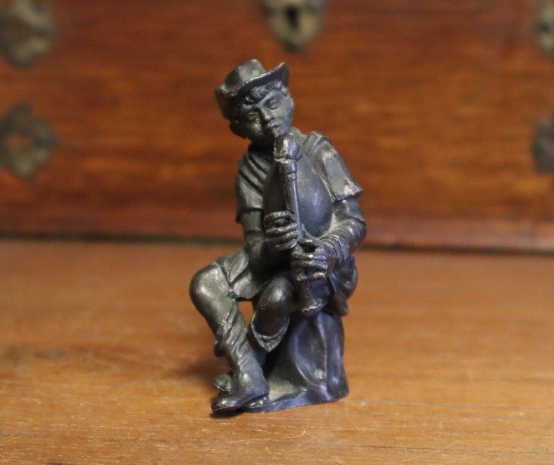 Vintage Copper Bagpiper Figure - Seated Cast Copper / Bronze Figure of ...