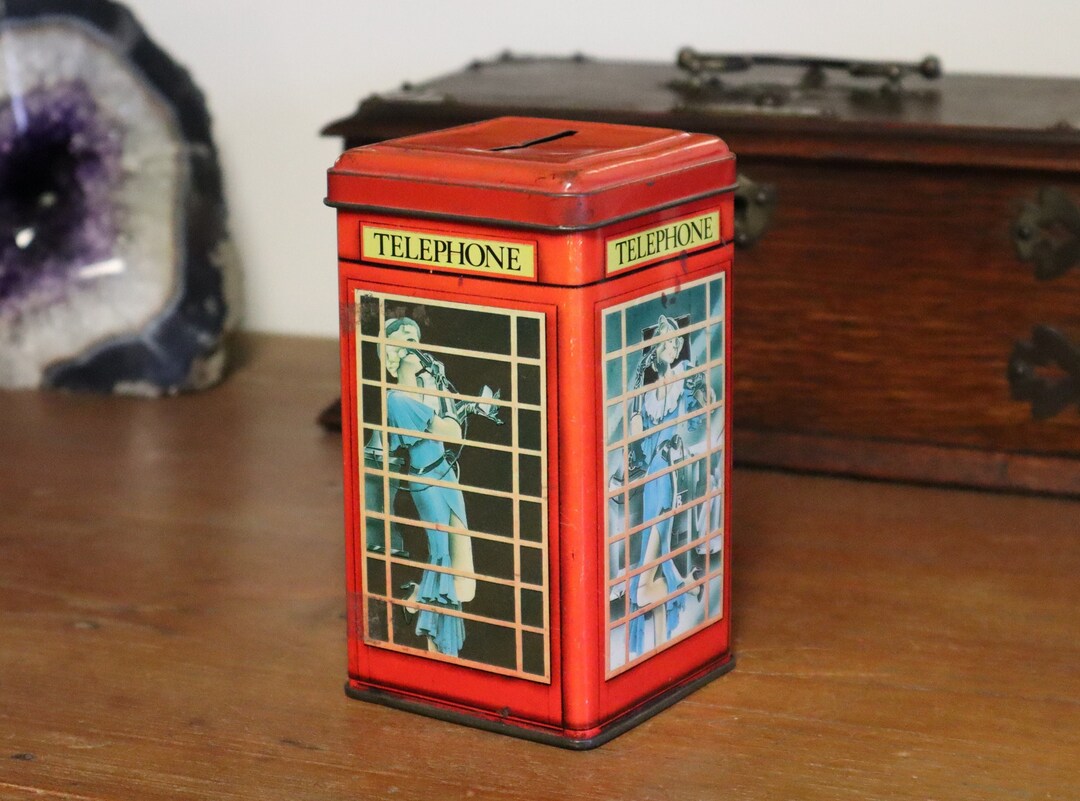 C1940's Tinplate Telephone Box Money Bank - English Red Telephone Box ...