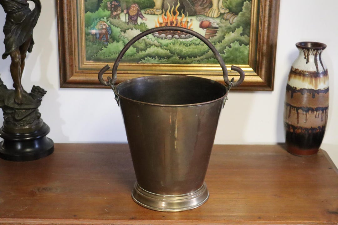C1940 Large English Brass Pale / Bucket With Forged Handle Solid Brass ...