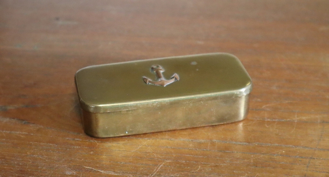 C1940's Brass Snuff or Tobacco Box With Copper Anchor - Navy / Maritime ...