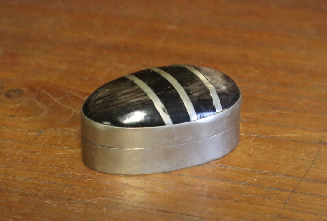C1900 Horn and Silver Plate Snuff Box White Metal Snuff Box With Horn ...