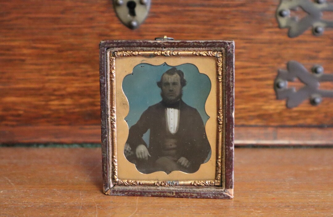 C1850's Ambrotype Glass Photograph of a Gentleman in Original Gilt ...