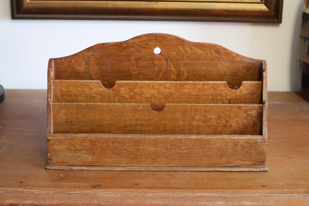 C1920 Solid Oak Letter Rack With Three Compartments - English Oak Desk ...