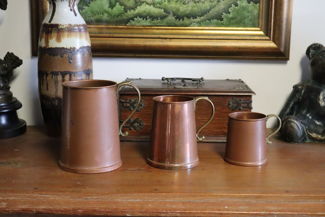Set of X3 Vintage Copper Cups With Brass Handles Vintage Copper Cup ...