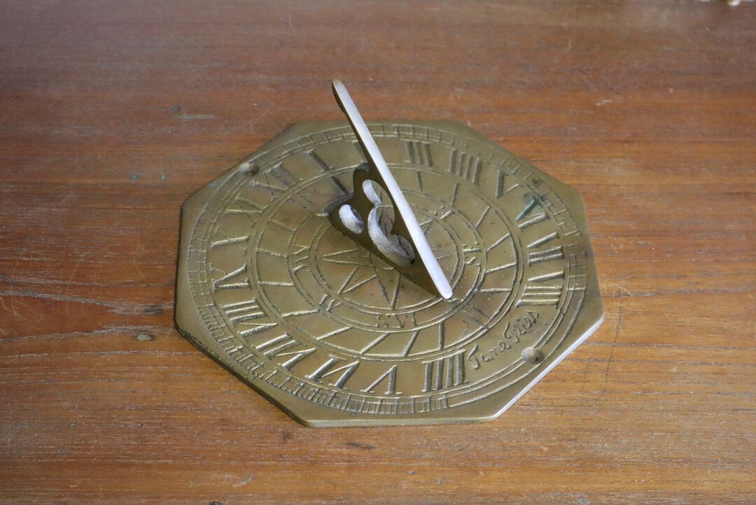 Mid-century Solid Brass Sundial With Roman Numerals and time Flies ...