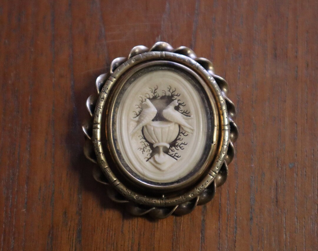 Victorian Large Double Sided Swivel Brooch / Locket With Carved Bone ...