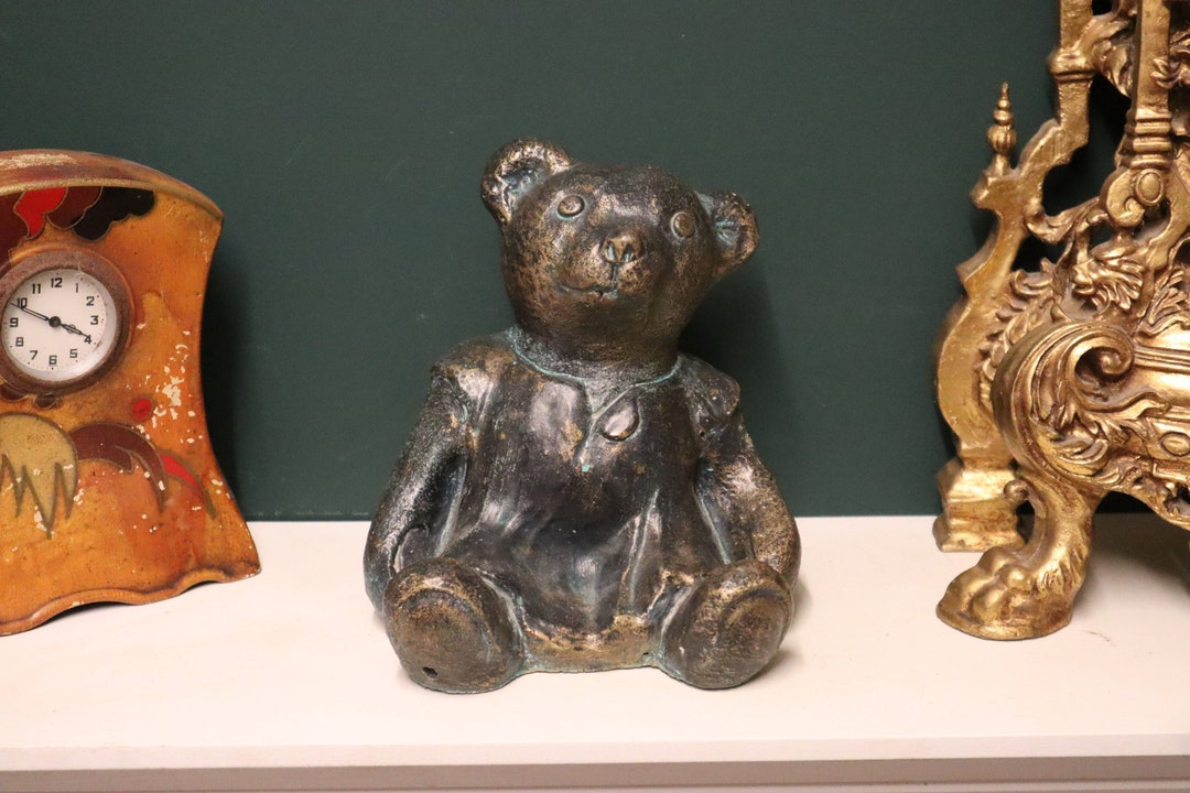 Large Vintage Cast Plaster Teddy Figure - Signed Plaster Figure of a ...