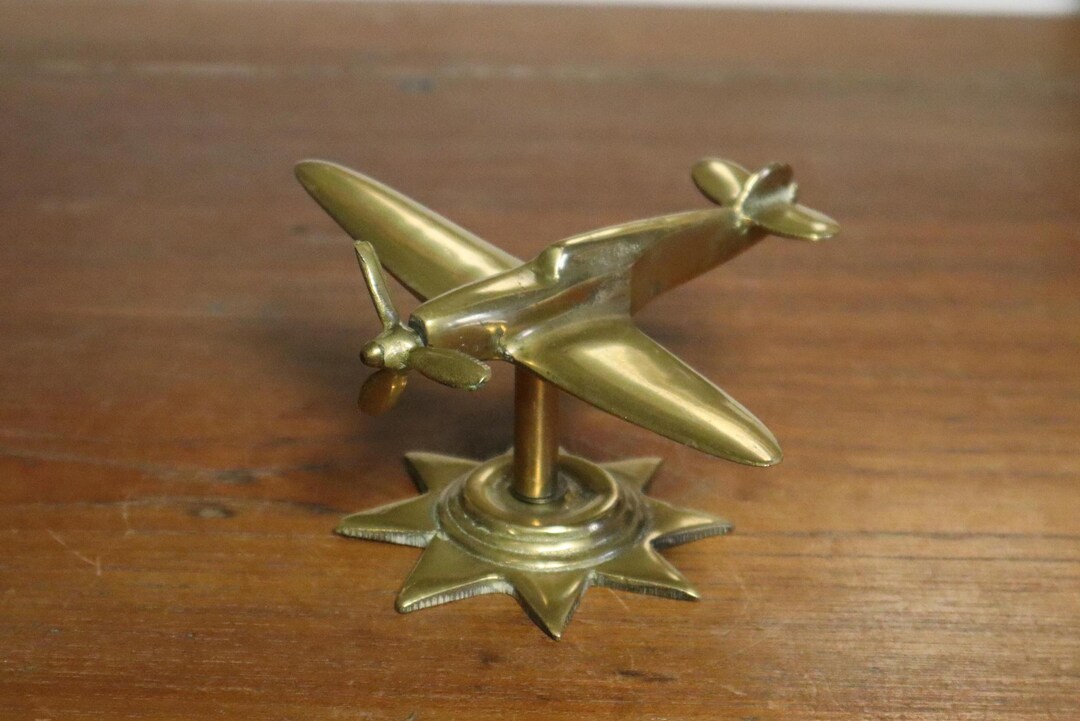 Vintage Brass Spitfire Plane Model on Star Shaped Base Made in England ...