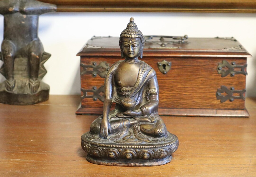 C1920 Eastern Solid Bronze Idol Figure - 7" Seated Bronze Figure ...
