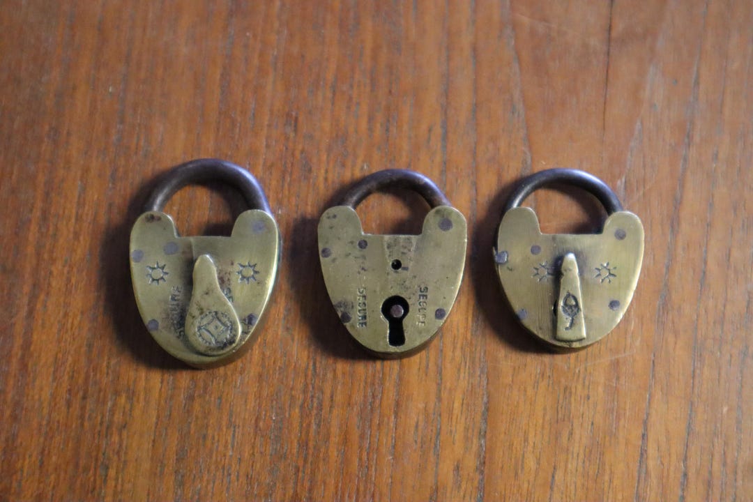 C1900 English Brass Padlocks - Set of X3 Antique Solid Brass Padlocks ...