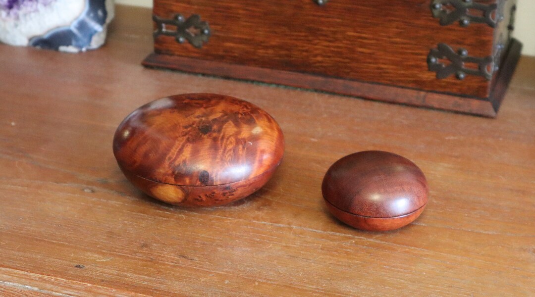 Vintage Hand Turned Treen Boxes - Round Wooden Trinket or Storage Box ...