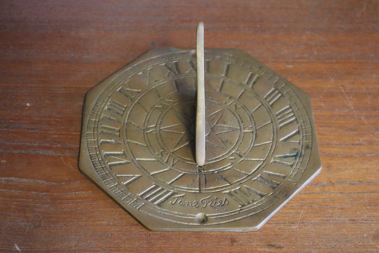 Mid-century Solid Brass Sundial With Roman Numerals and time Flies ...