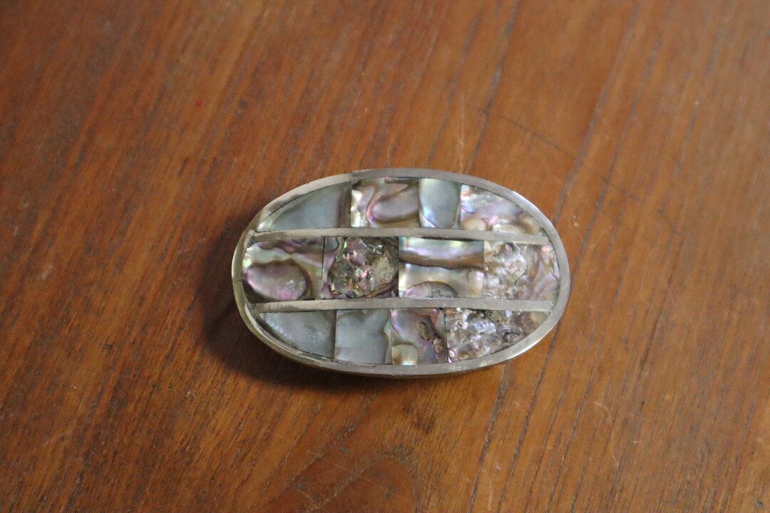 Vintage Abalone Shell and Silver Plate Belt Buckle Made in Mexico - Etsy