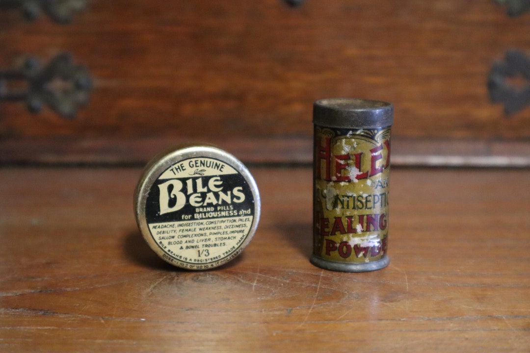 C1910 Helex Antiseptic Healing Powder Tin and 1940's Bile Beans Tin - Etsy
