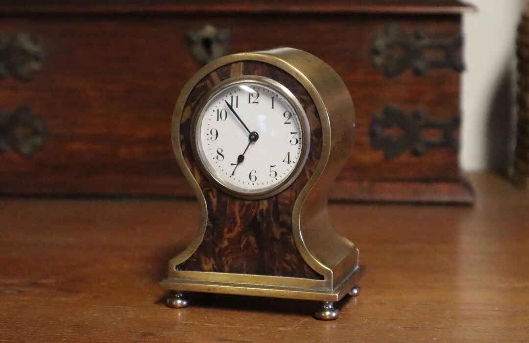 C1920 Brass Key-wind Mantle Clock With Alarm Antique Brass Alarm Clock ...