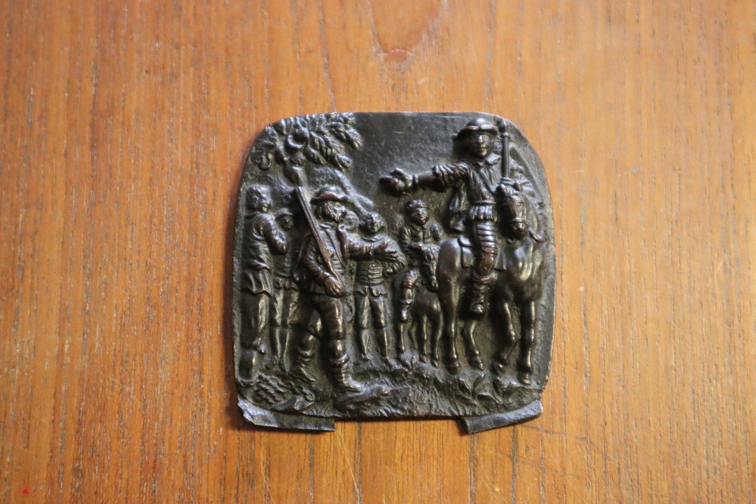 Antique Bronze Plaque With Hunting Scene - Horses and Soldiers Bronze ...