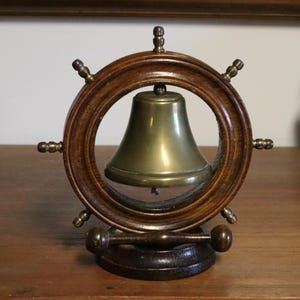 1960's Brass Dinner Gong With Ships Wheel Stand - Inc Wooden Striker ...