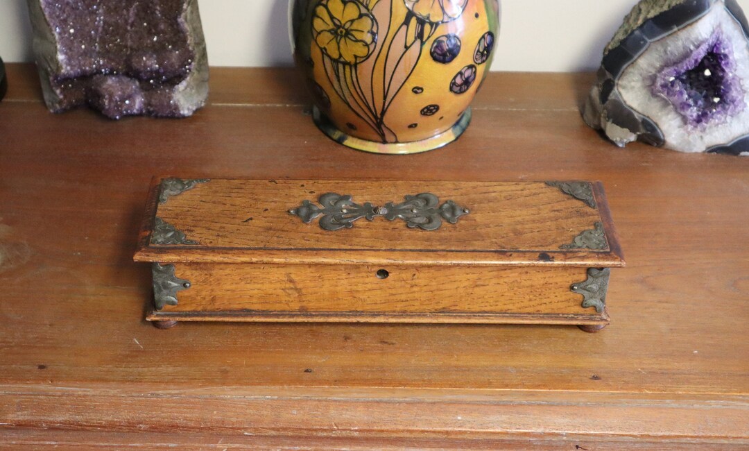 C1900 Large English Solid Oak Gloves Box Antique Wooden Glove Box - Etsy