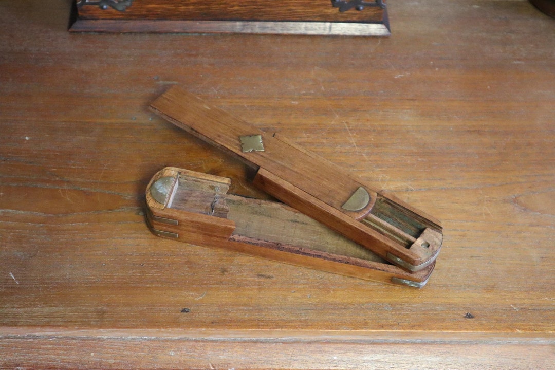 C1940's Folding Wooden Pencil Case With Brass Straps Stationery Box ...