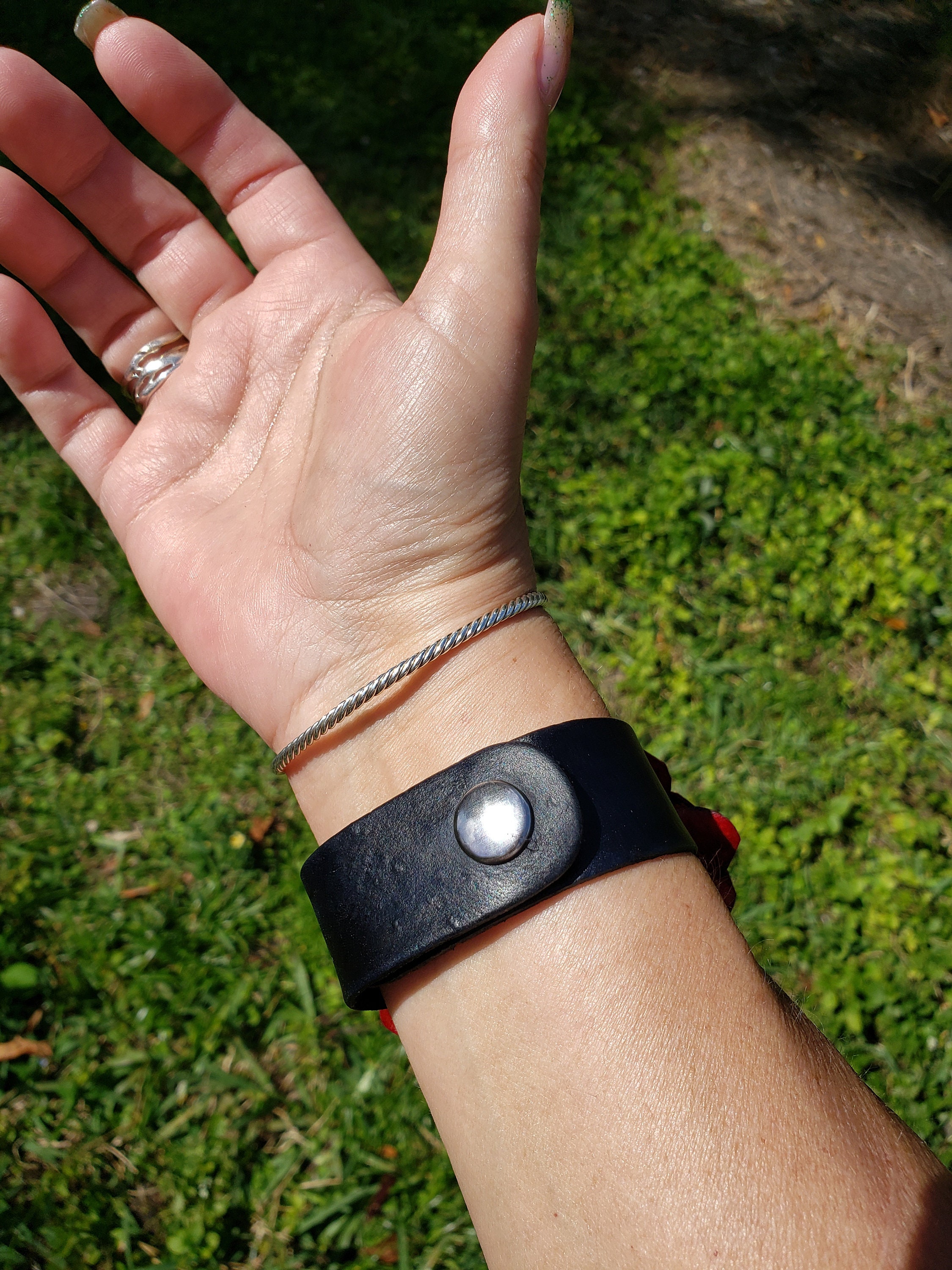 Leather Poppy Bracelet - Etsy