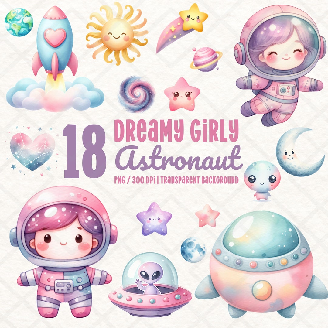 Watercolor Space Girl PNG Clipart, Cute Astronaut Png for Girls Pastel ...
