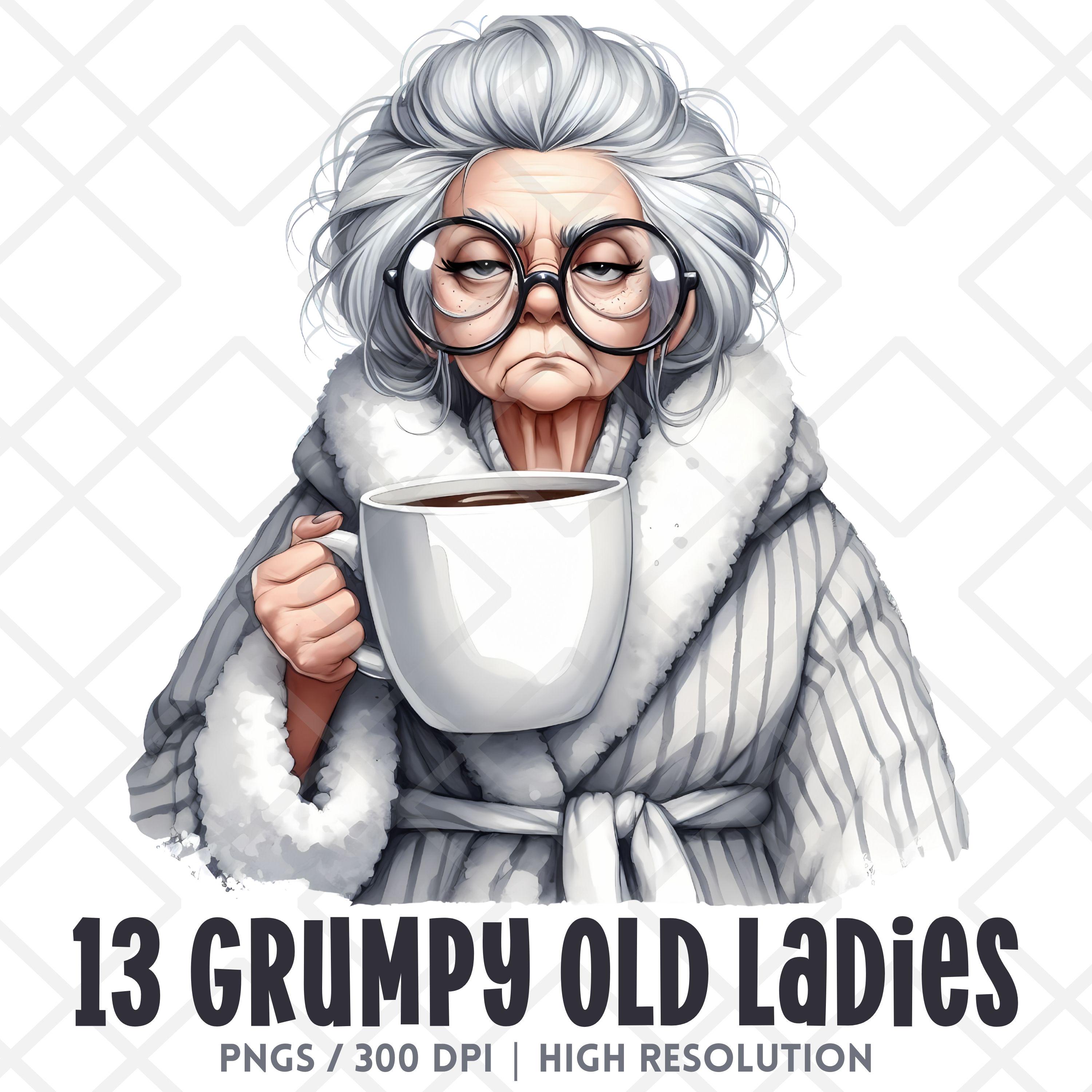 Grumpy Old Ladies Clipart PNG, Watercolor Funny Sassy Senior Woman ...