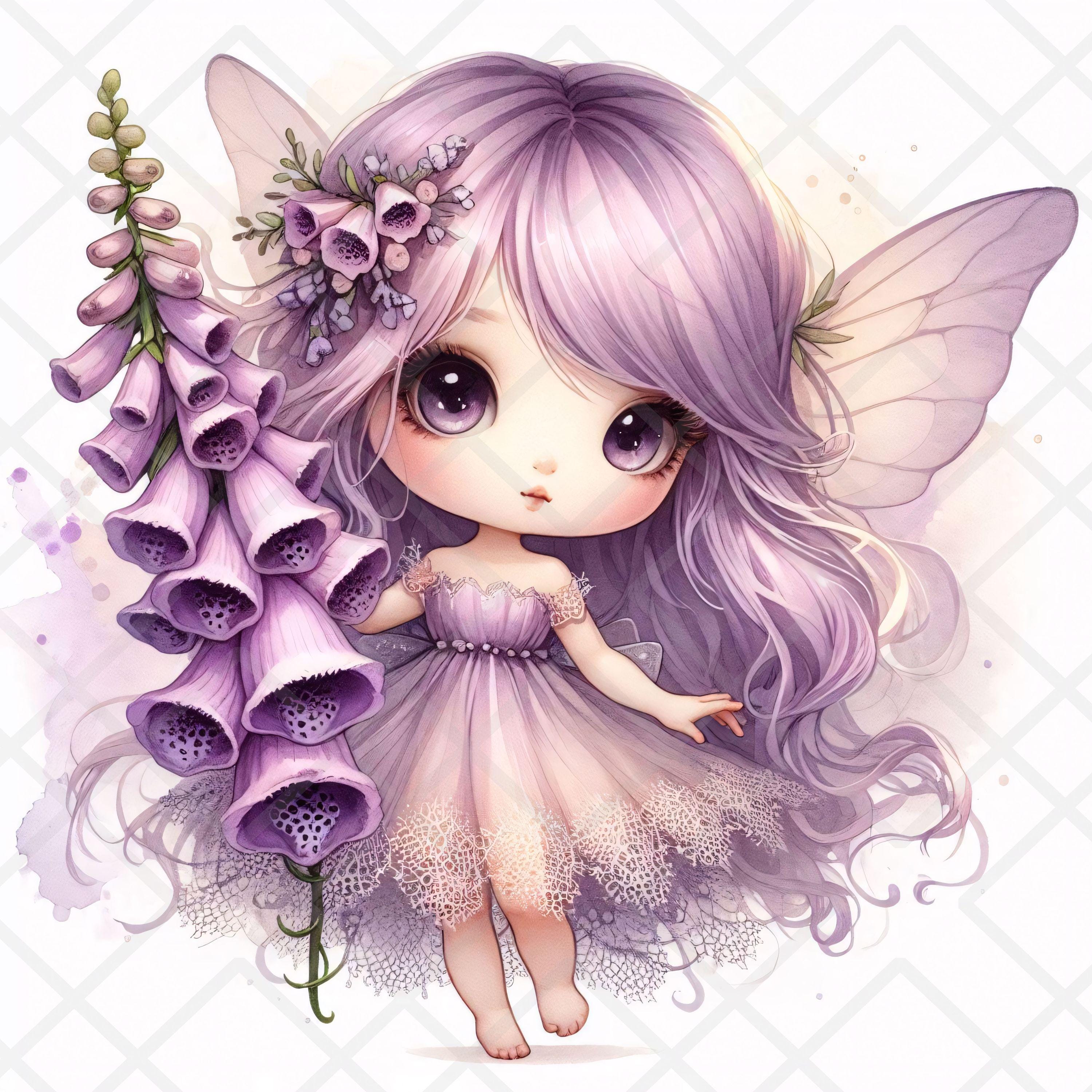 Dreamy Foxglove Fantasy Fairy Clipart JPG, Whimsical Chibi Kawaii ...