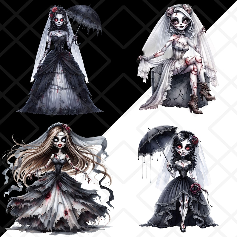 Vampire Zombie Bride Clipart PNG Gothic Horror Chibi Girl Halloween ...